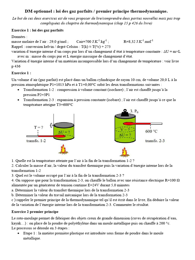Exercices sur les gaz parfaits et thermodynamique | PDF | Atmosphère de ...
