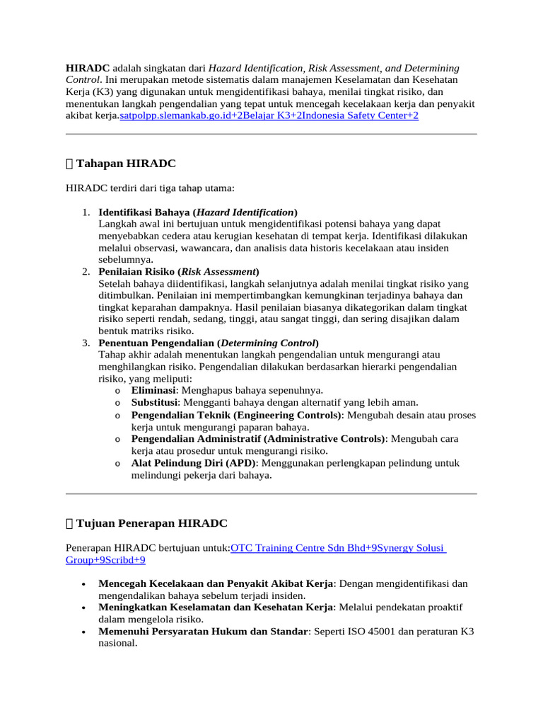 HIRADC adalah singkatan dari Hazard Identification | PDF