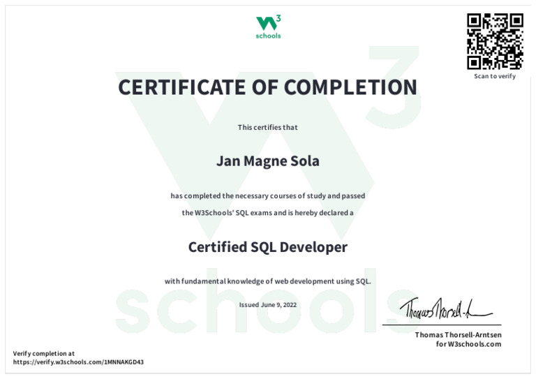 Certificate of Completion SQL | PDF