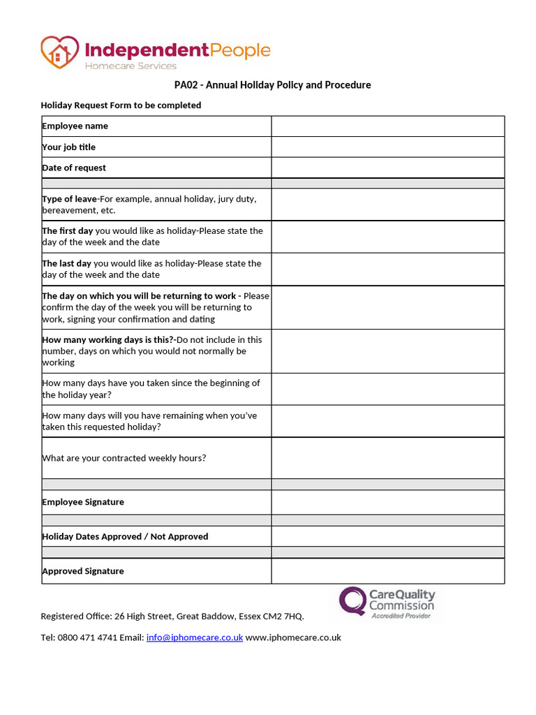 Annual Holiday Form v1.0 | PDF