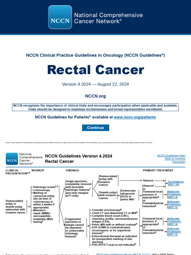 NCCN Guidelines for Rectal Cancer 2024 | PDF | Colorectal Cancer | Melanoma