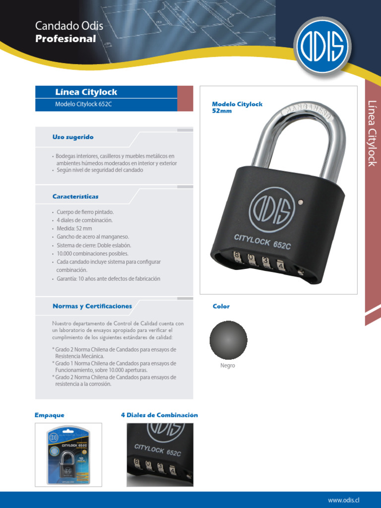 Candado Odis Citylock 652C: Características | PDF