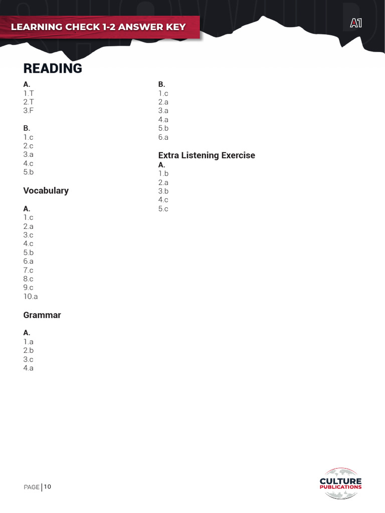 A1 Answer Key | PDF | Team Sports | Sports