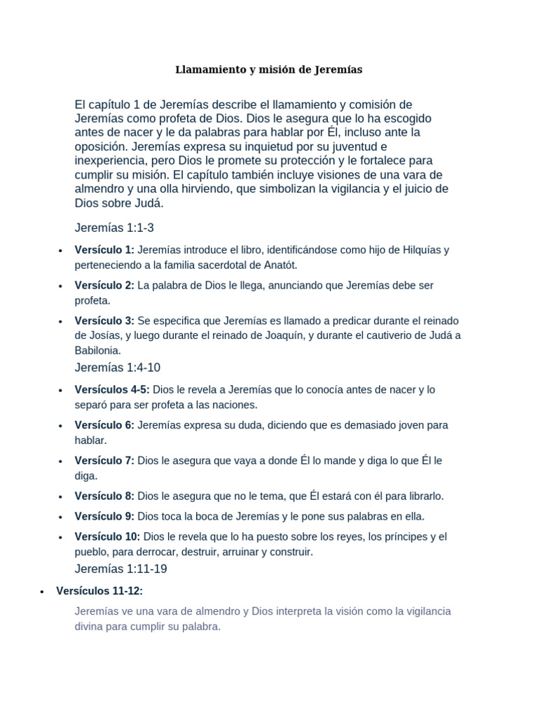 Llamamiento y misión de Jeremías | PDF | Jeremías | El antiguo Israel y ...