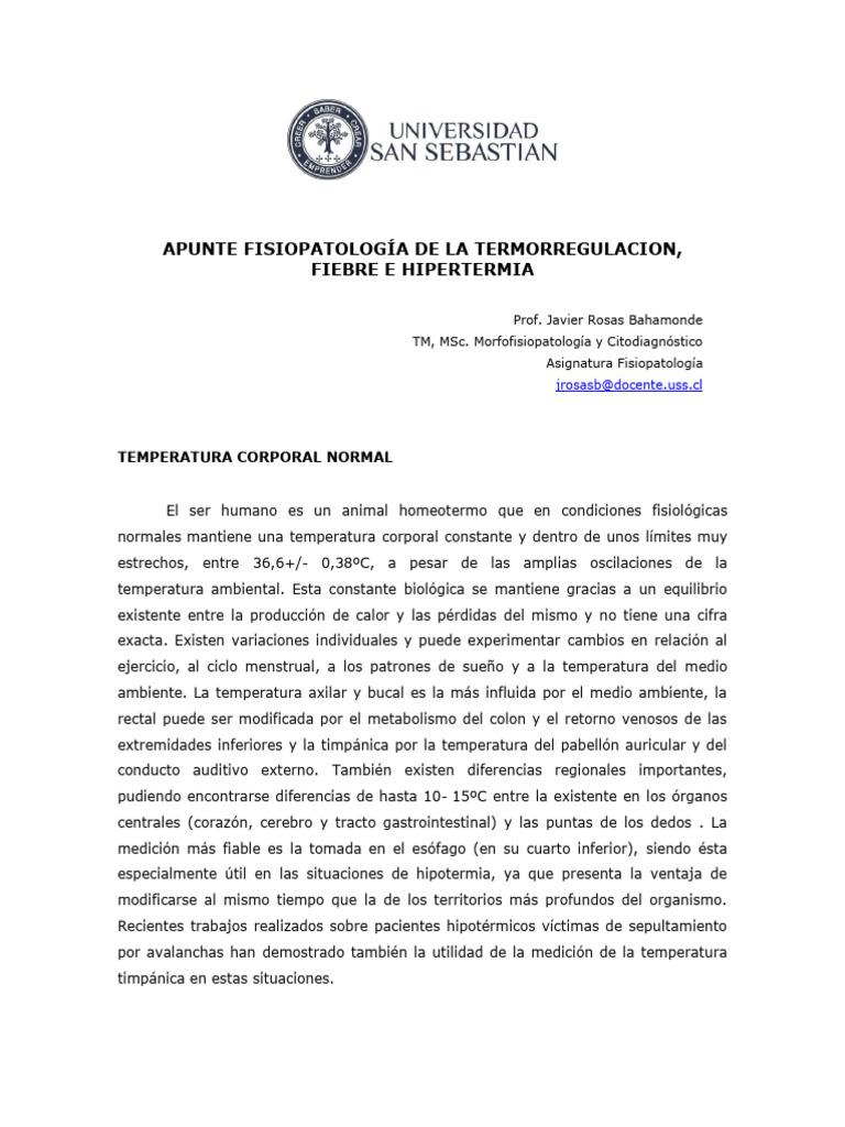 Apunte Fisiopatología de La Termorregulación, Fiebre e Hipertermia | PDF | Hormona estimulante ...