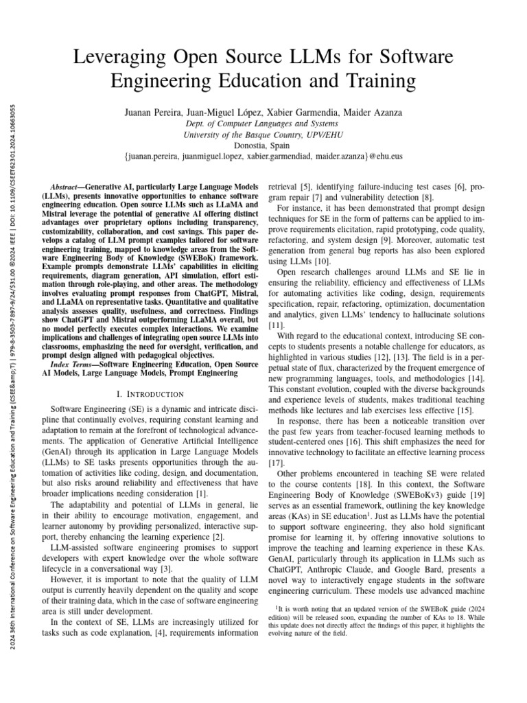 Leveraging Open Source LLMs For Software Engineering Education and ...