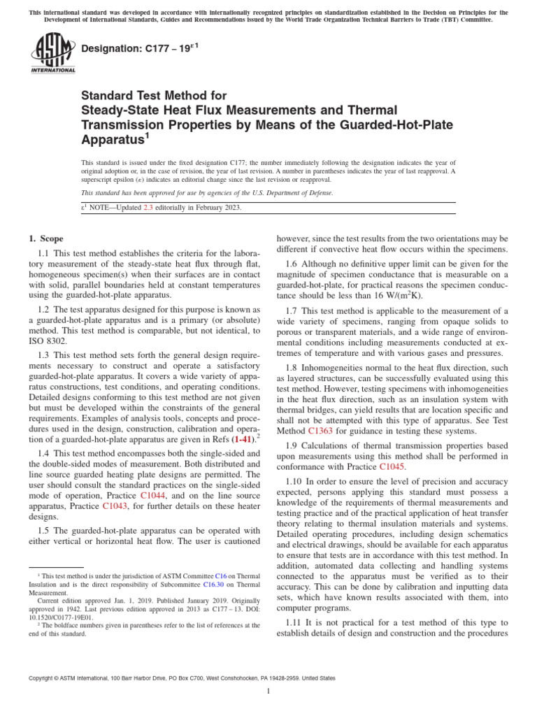 ASTM C177 - Feb 2023 - Steady State Heat-Flux Measurements | PDF | Heat Transfer | Heat