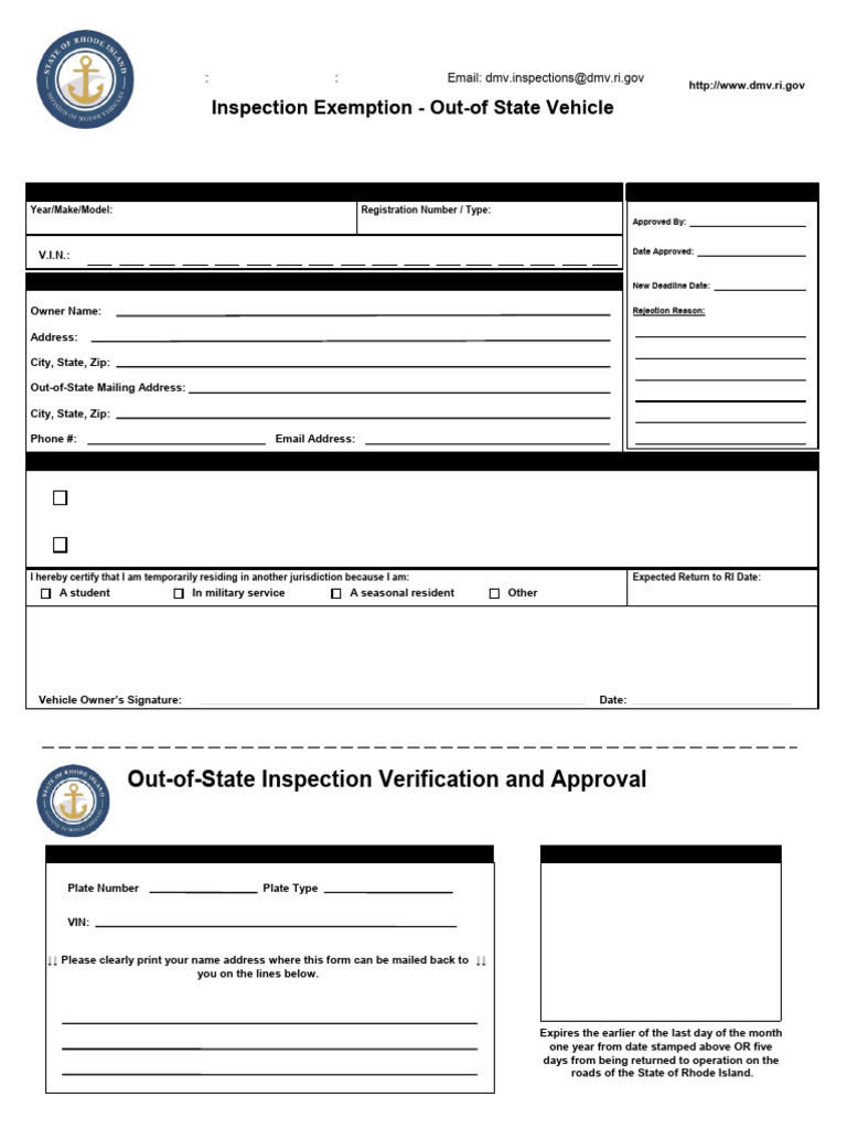 Out-of-State Inspection Form | PDF | Department Of Motor Vehicles ...
