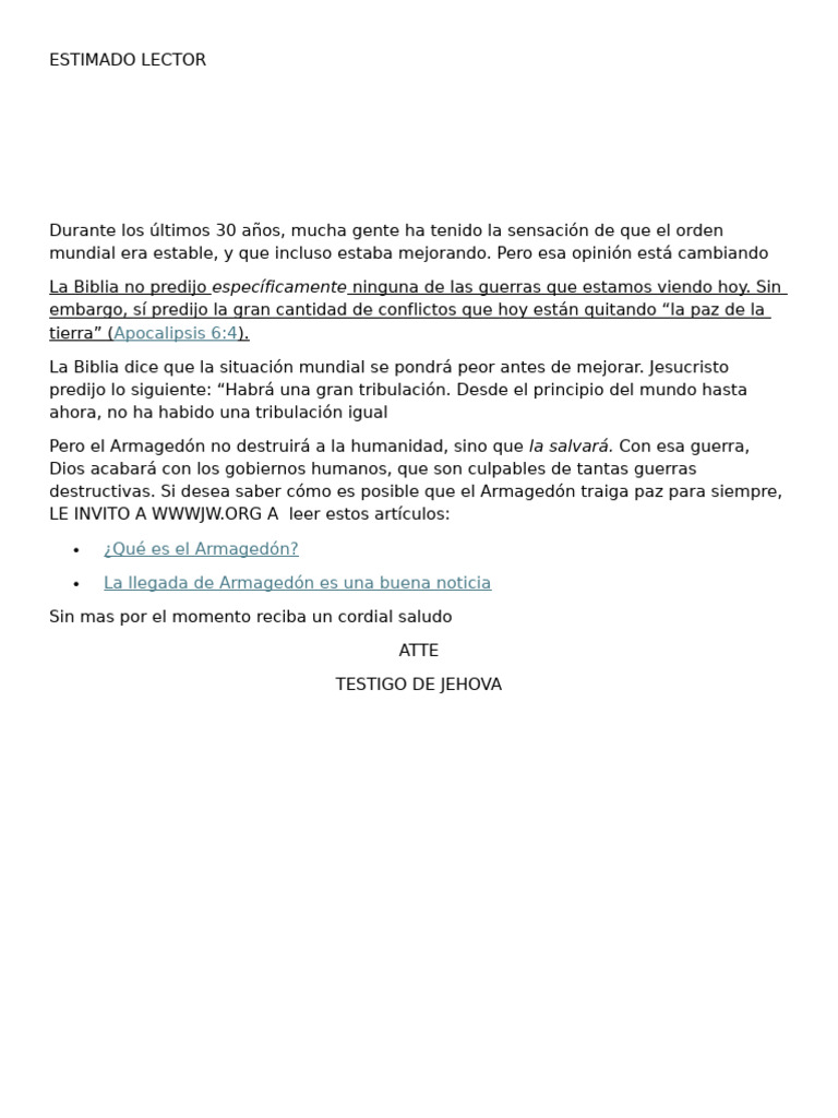Estimado Lector | PDF | Armagedón | Tentación