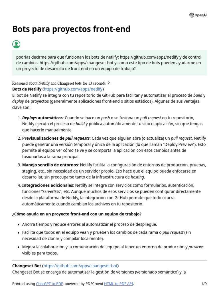 Bots para proyectos front-end | PDF | Software como servicio | Internet Bot