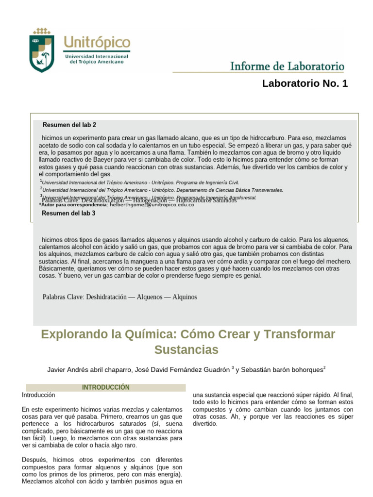 Informe de Lab Quimica 2 & 3 | PDF | Hidróxido de sodio | Etileno