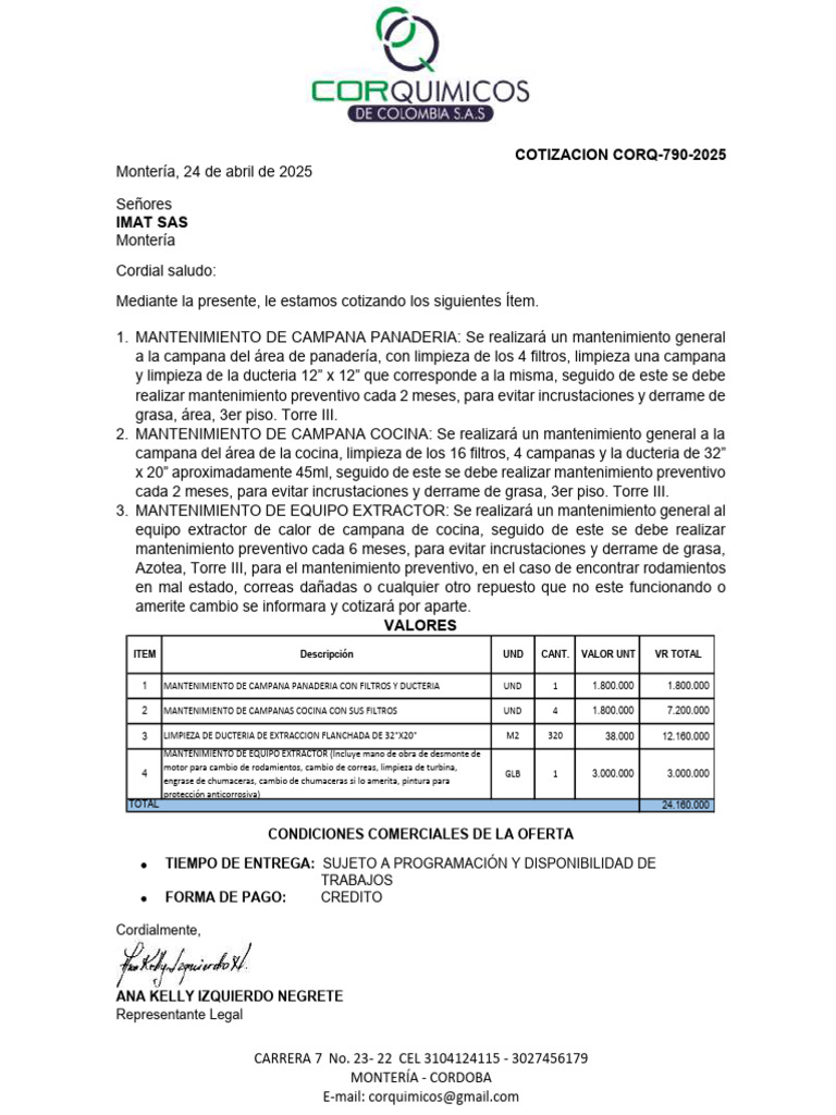 Cotizacion Corq-790-2025 Mantenimiento Campanas Extractor y Ducteria ...