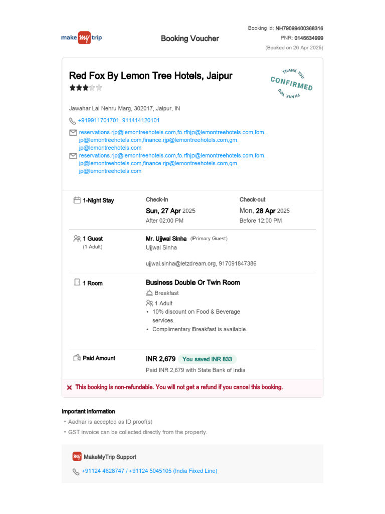 Booking Confirmation Voucher | PDF