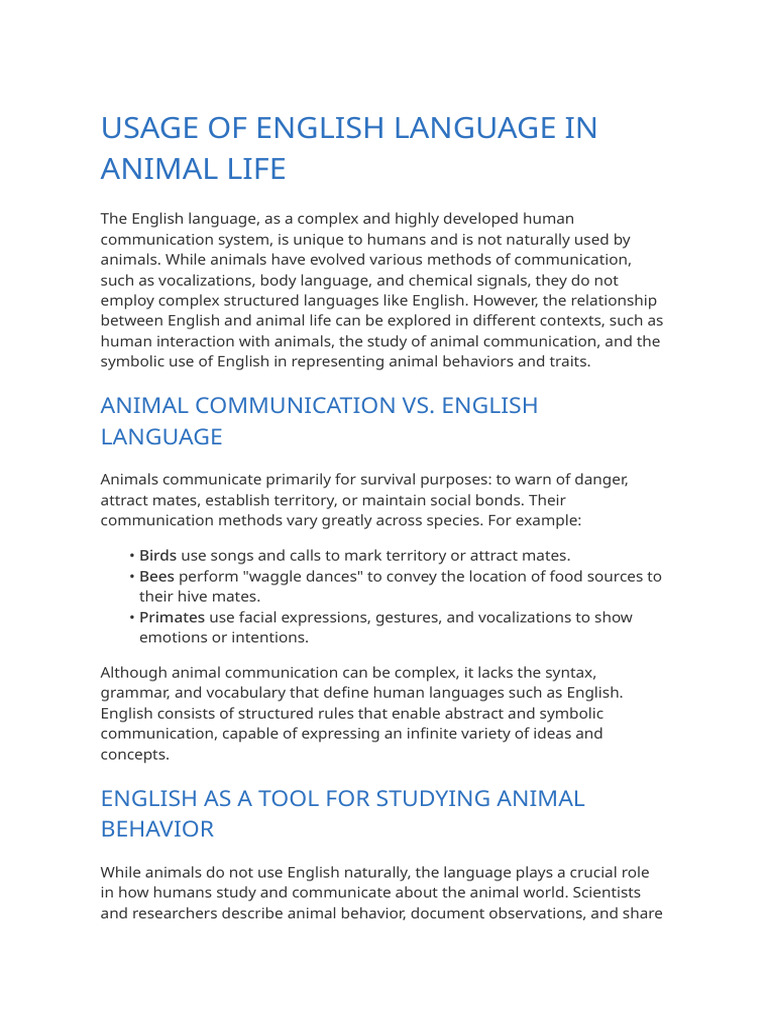 English Language and Animal Communication | PDF | Communication ...