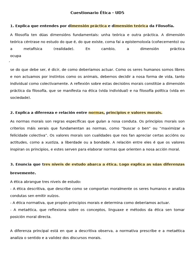 Cuestionario Etica UD5 | PDF