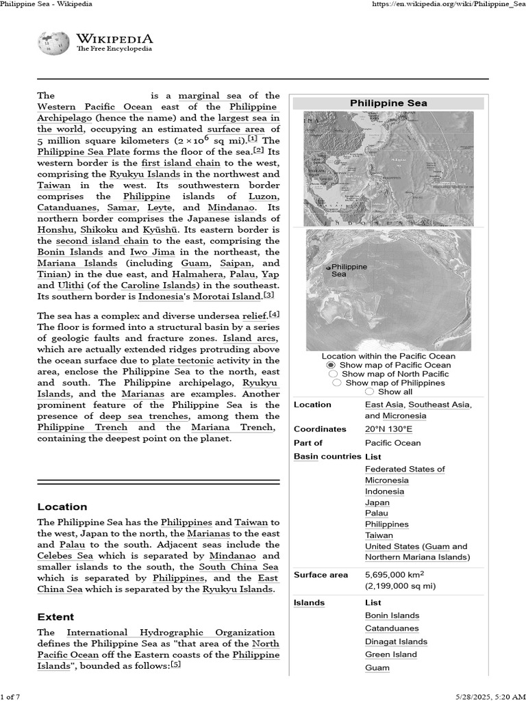 Philippine Sea: Largest Sea Overview | PDF | Physical Geography | Earth ...