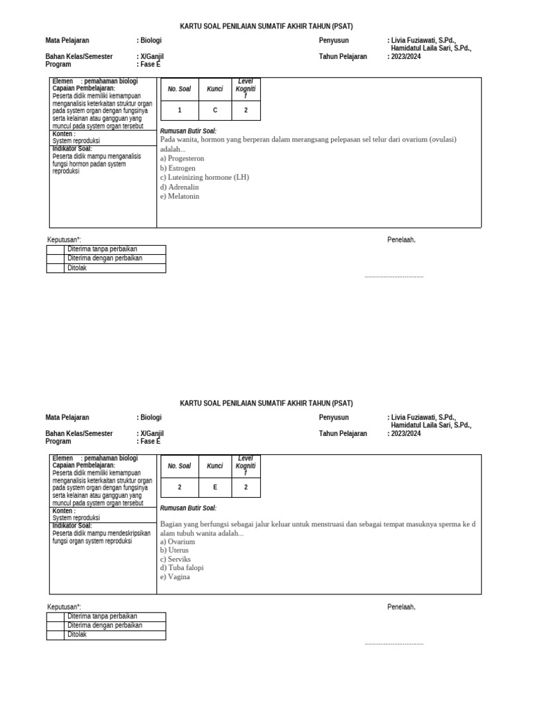 Kartu Soal PG PSAT 2024 KELAS XI | PDF