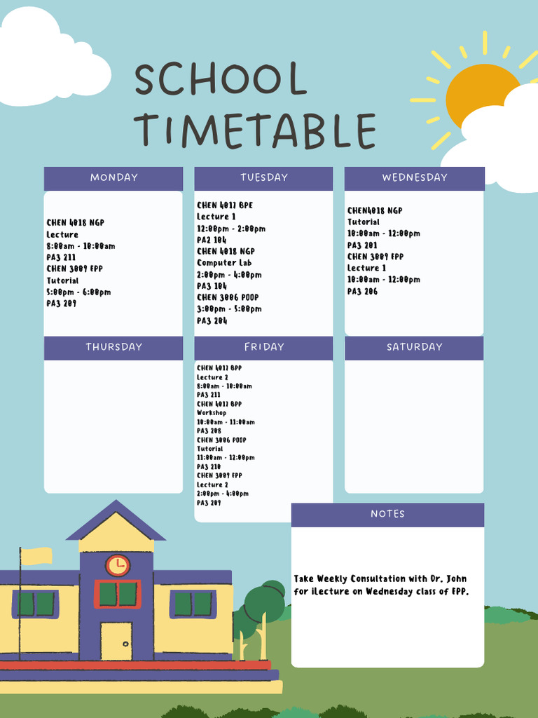 Blue Green Modern Illustration School Timetable | PDF