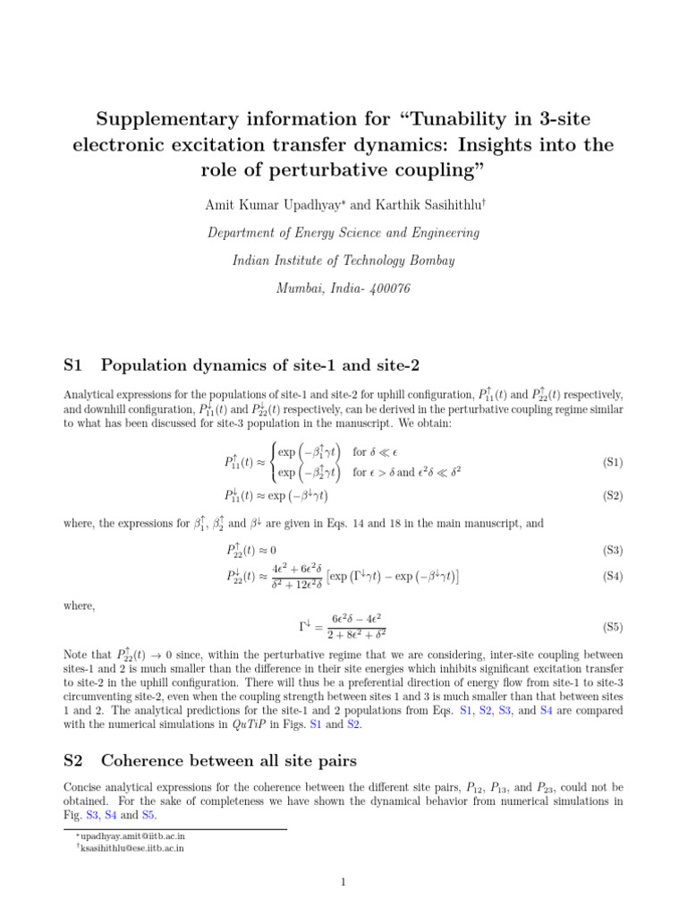 Excitation Transfer Dynamics Analysis | PDF | Applied And ...