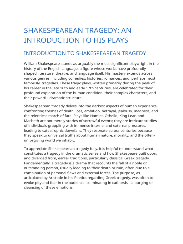 Shakespearean Tragedy Introduction | PDF | Tragedy | William Shakespeare