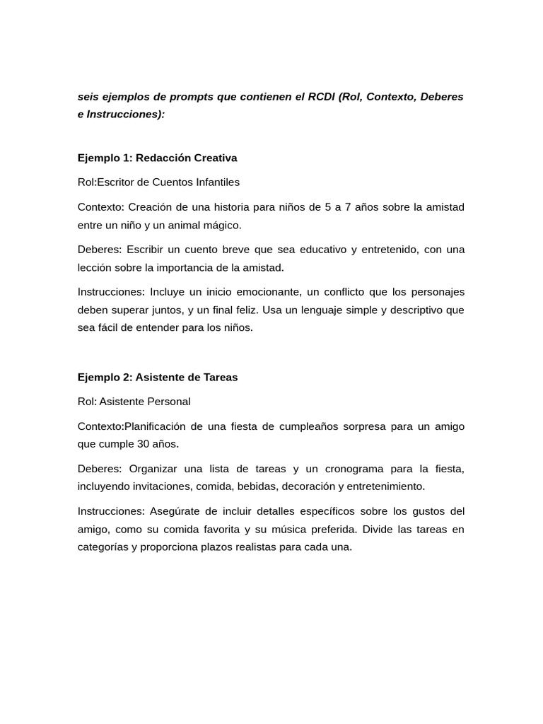 Ejemplos de Prompts RCDI para Creatividad | PDF