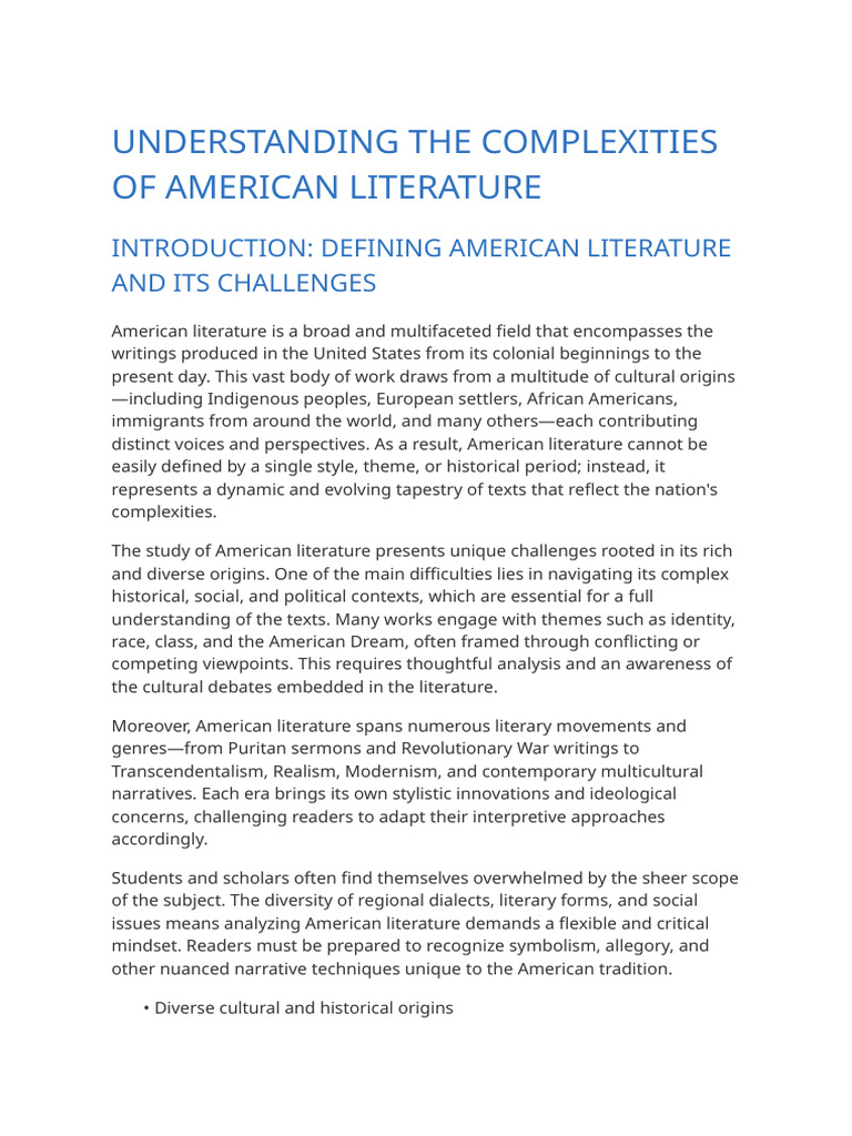 American Literature Analysis | PDF | Narrative | American Literature