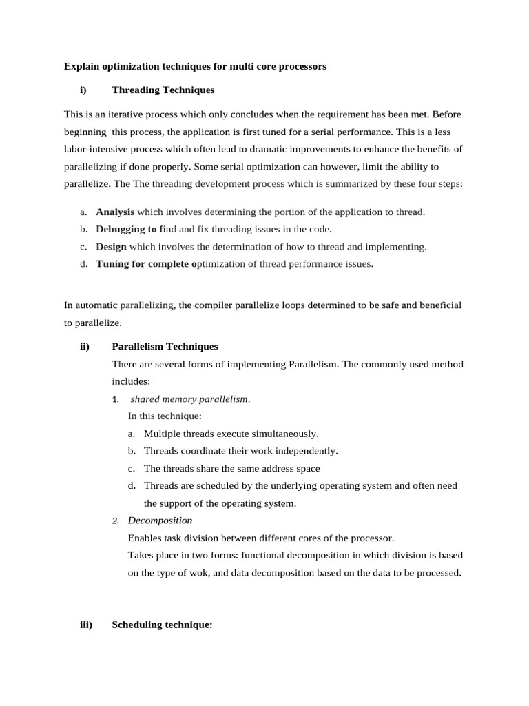 Explain Optimization Techniques For Multi Core Processors | PDF