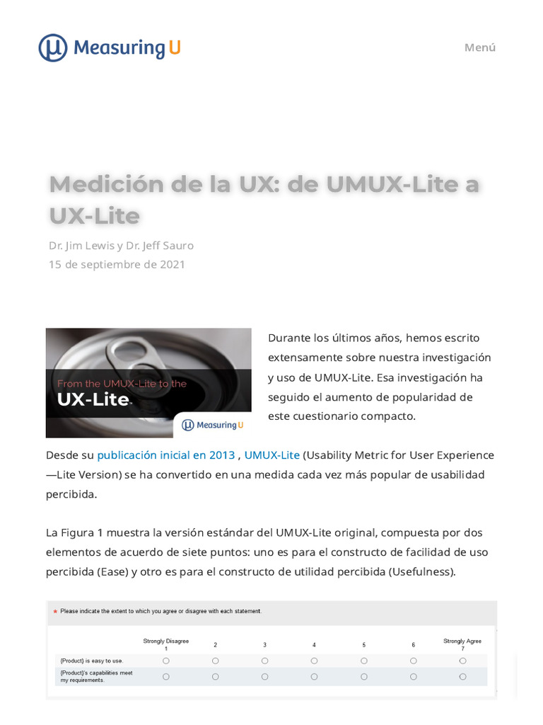 Medición de La UX - de UMUX-Lite A UX-Lite - MeasuringU | PDF | Cuantil | Usabilidad