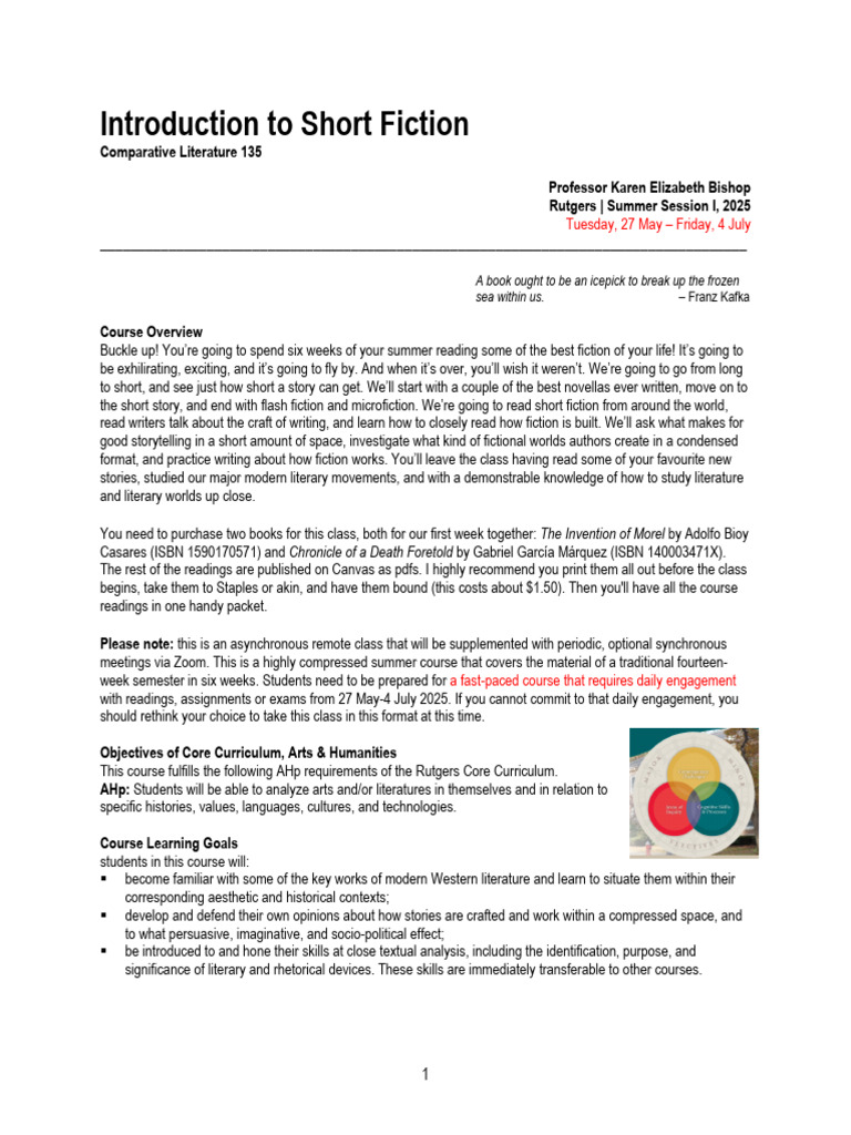 Bishop, Intro To Short Fiction, SU25 (Syllabus) - 1 | PDF | Academic ...