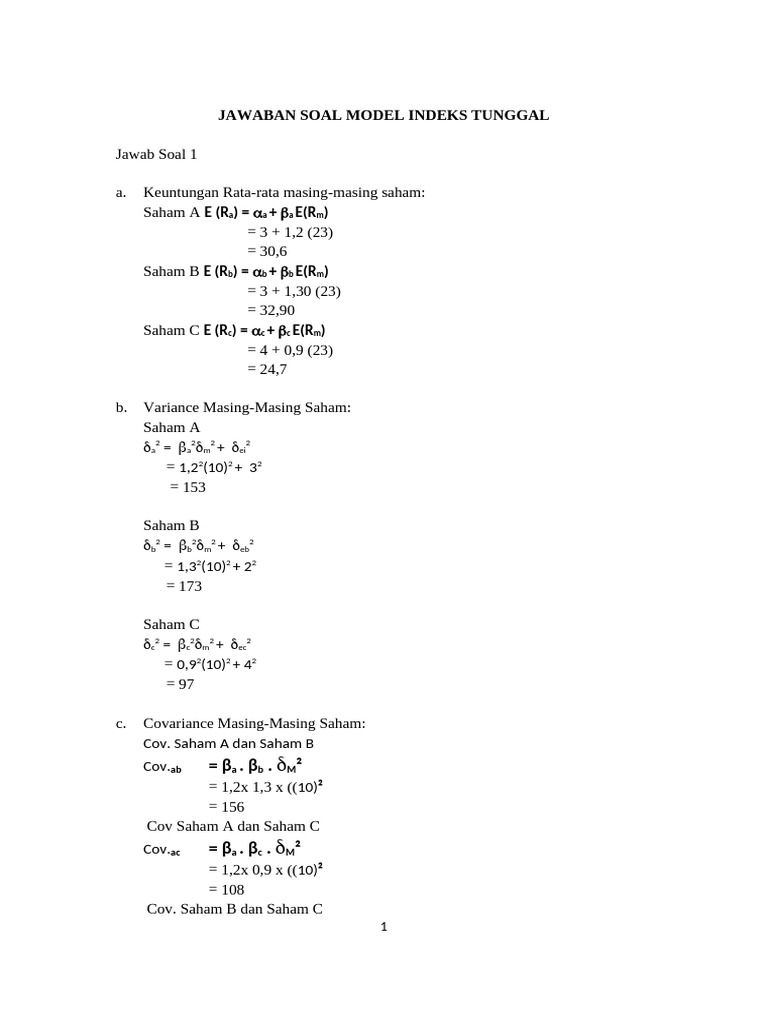 E (R) + E (R) : Jawaban Soal Model Indeks Tunggal | PDF