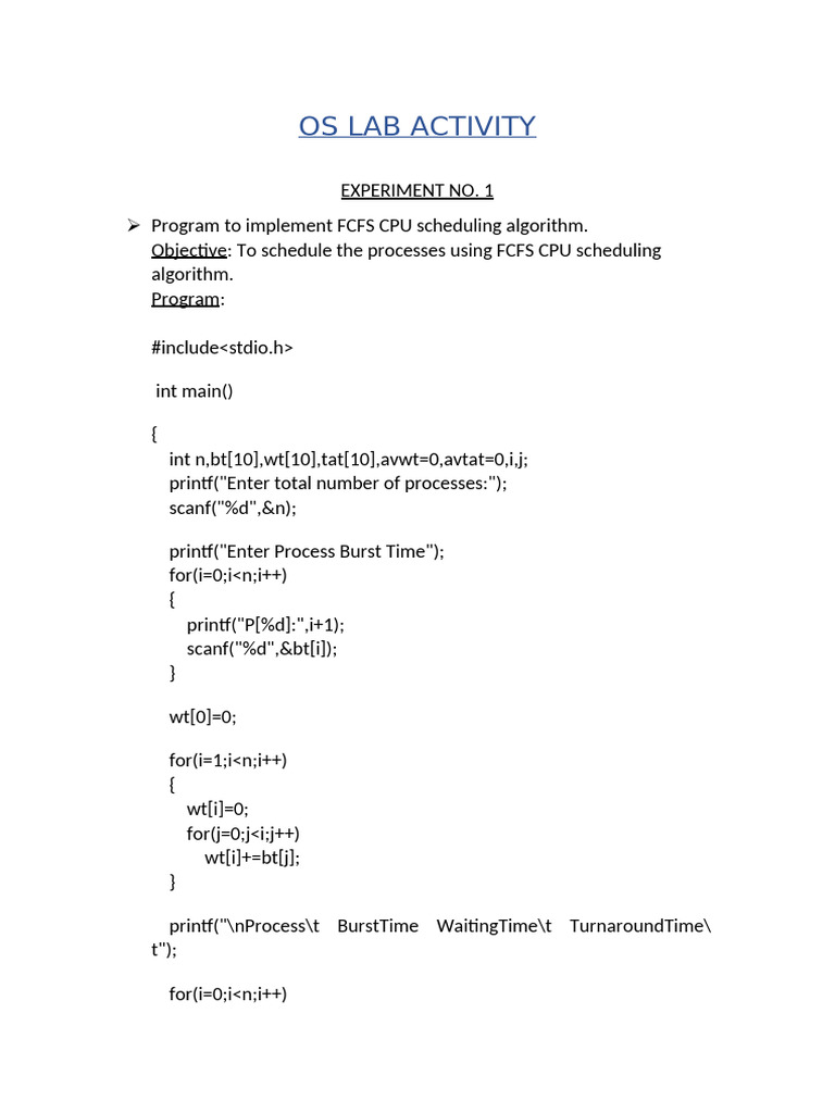 OS Experiment No-1 | PDF