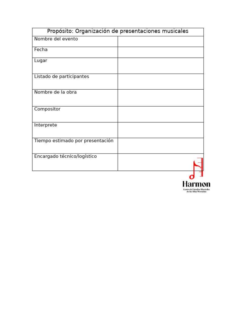 Formato para Eventos o Resitales | PDF