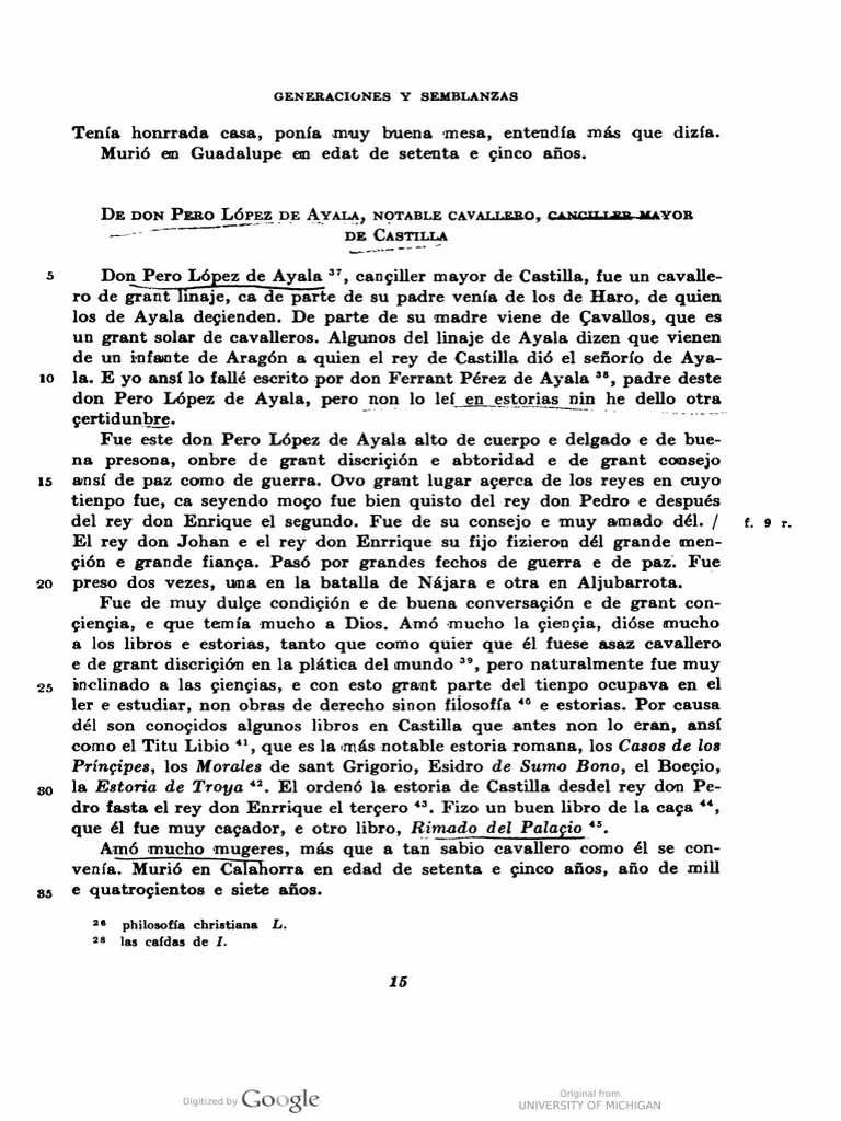 Fernán Pérez de Guzmán - Generaciones y Semblanzas - Sobre Pero López de Ayala | PDF | Españoles ...