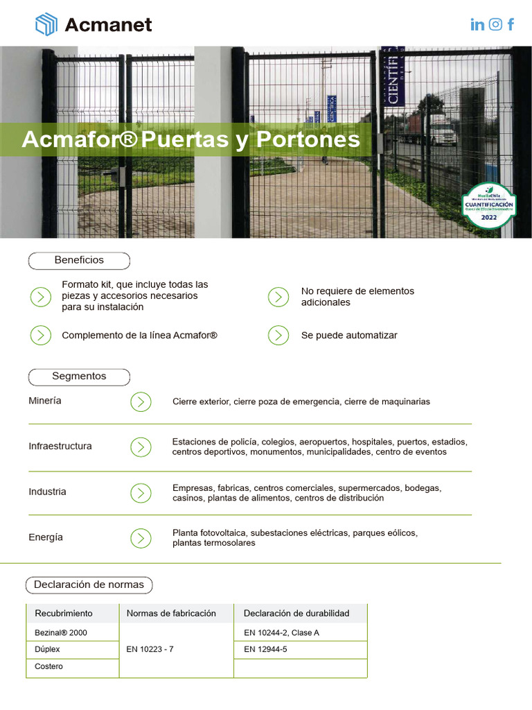 Acmanet Ficha 01 Producto 01 Acmafor Puertas Portones 2024 | PDF