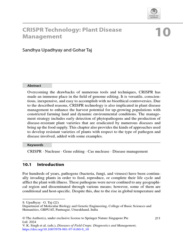 CRISPR Technology - Plant Disease Management | PDF | Crispr | Biochemistry