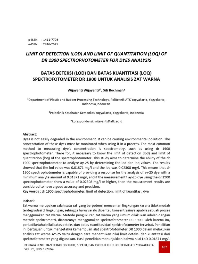 167-172 Limit of Detection (Lod) and Limit of Quantitation (Loq) of DR ...
