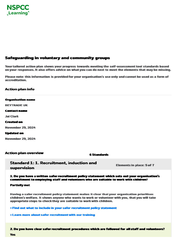 Safeguarding in Voluntary and Community Groups Action Plan 29-11-2024 | PDF