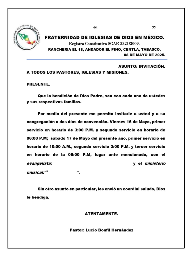 Invitacion Pastor | PDF