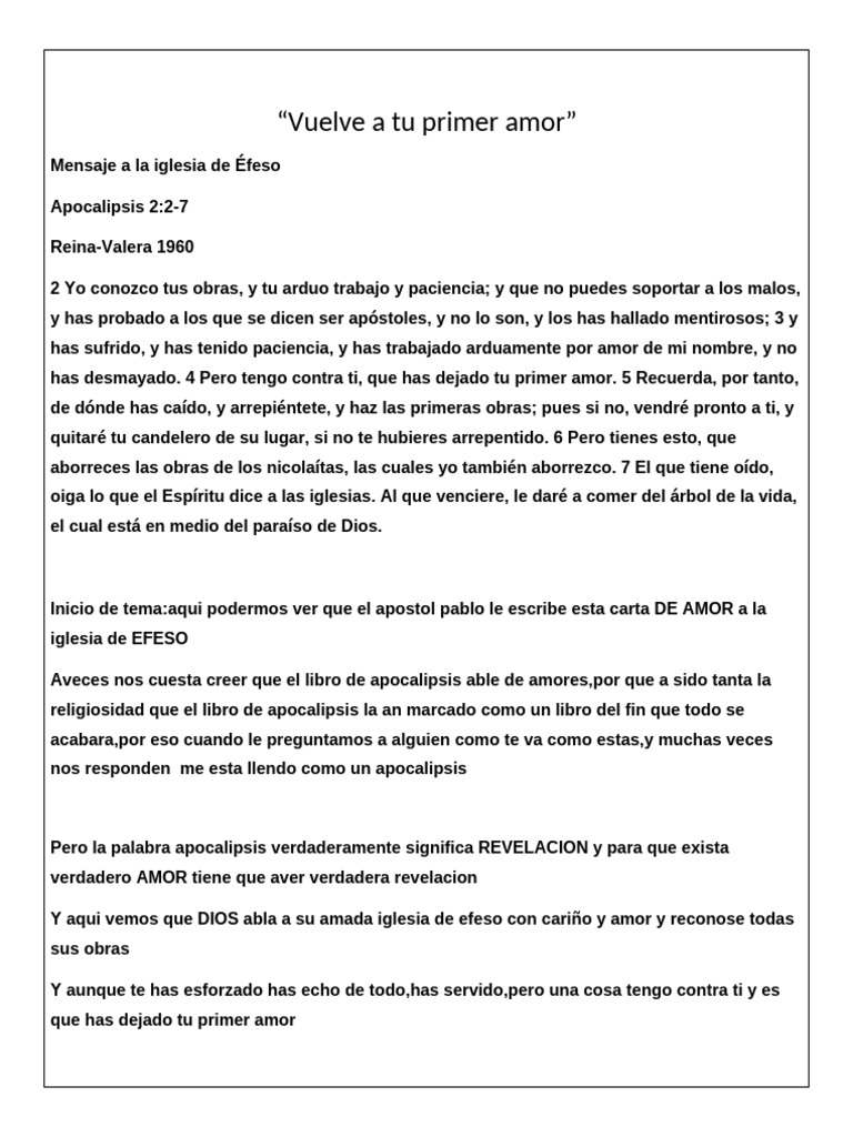 Vuelve A Tu Primer Amor TEMA JIMER 30 Mayo Proceso de Mpdificacion | PDF | Amor | Dios