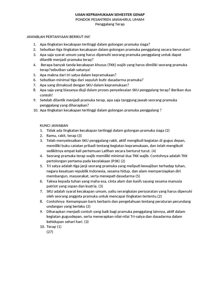 Kunci Jawaban SKU Penggalang Terap | PDF