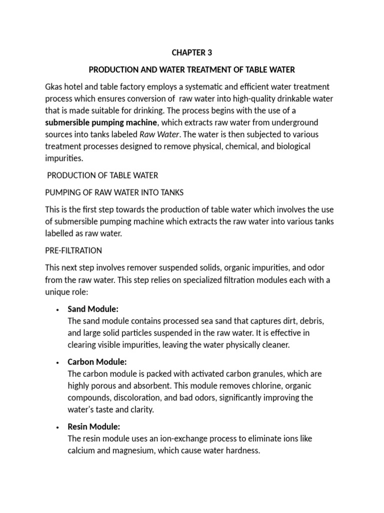 Table Water Production & Treatment Process | PDF | Water Purification ...