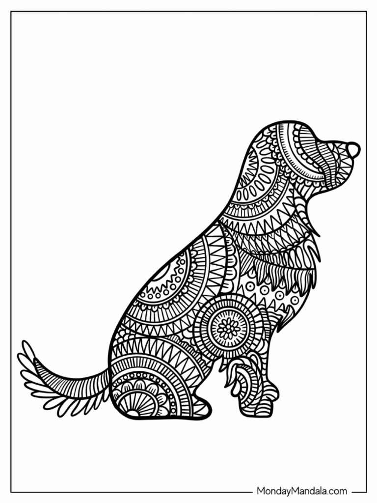 Sitting Dog Zentangle Coloring Sheet | PDF