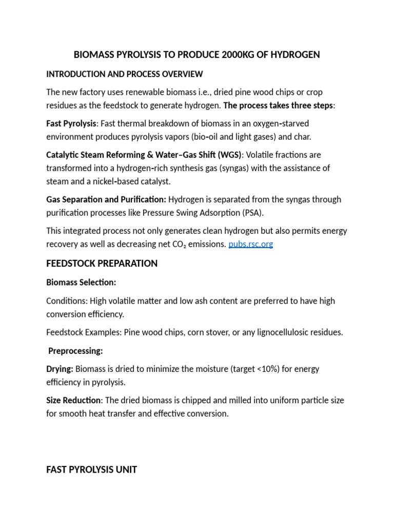 Biomass Pyrolysis To Produce 2000KG of Hydrogen | PDF | Pyrolysis ...