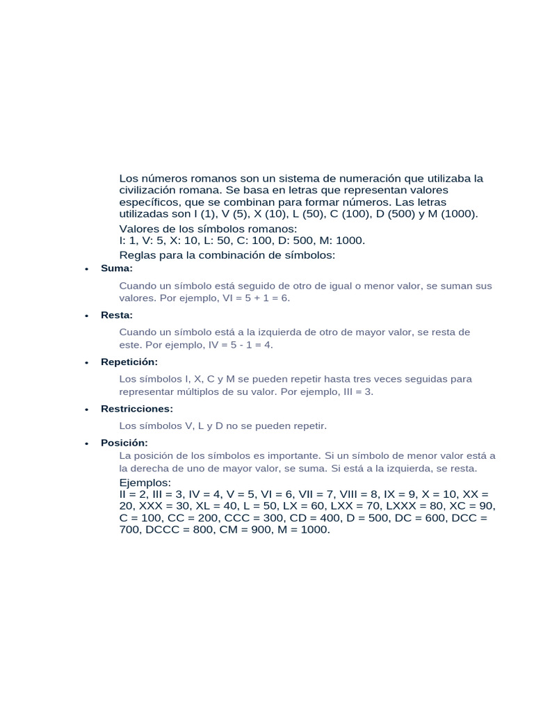 Números romanos: reglas y valores | PDF