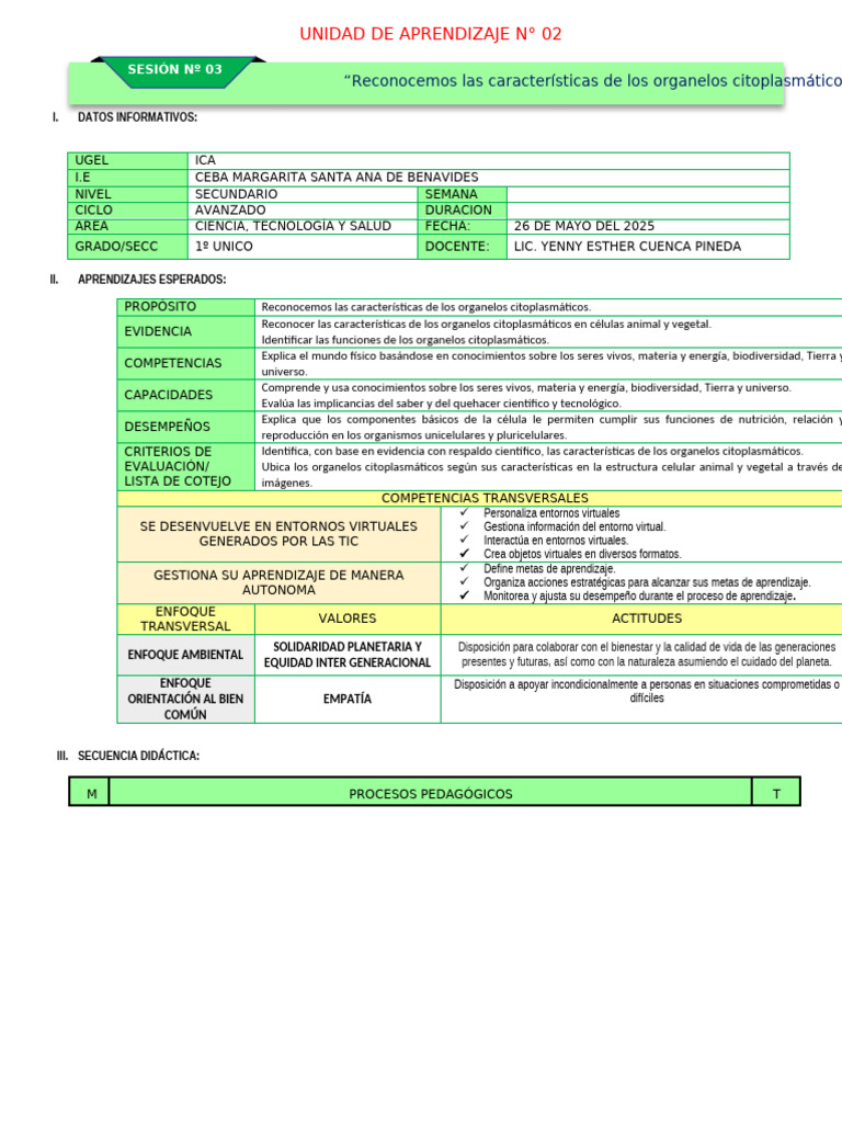 Sesión #03 CTS 1° Sec Eba | PDF | Aprendizaje | Biología Celular)