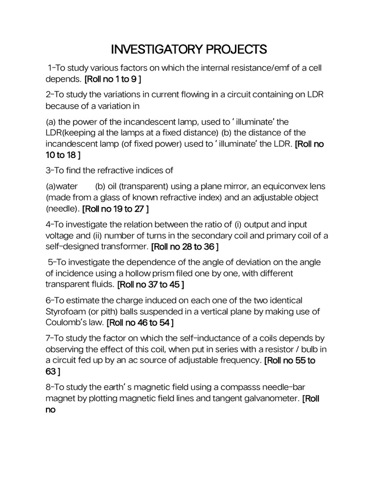 Investigatory Projects | PDF