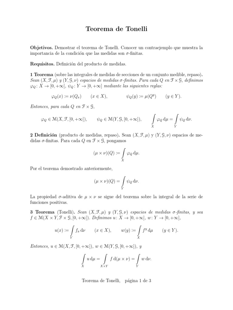Teorema de Tonelli y su demostración | PDF | Integral | Función monotónica