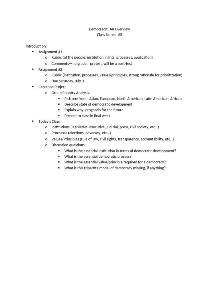 Democracy Class Notes #5 | PDF