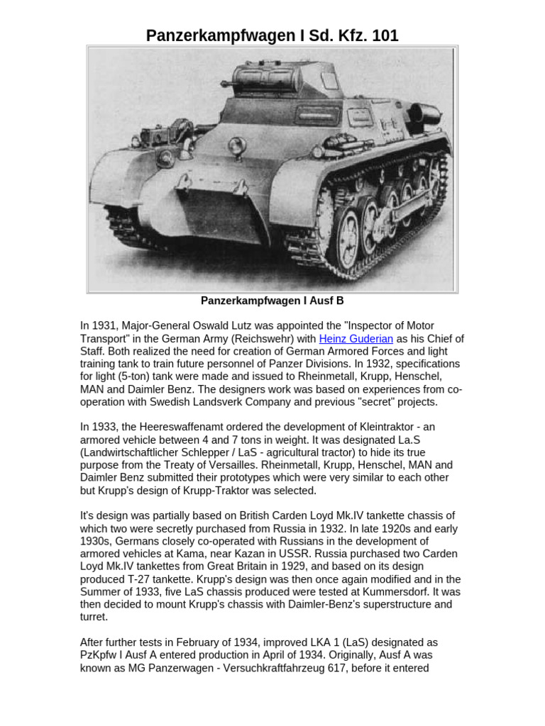 Panzerkampfwagen I (A) | PDF | Tracked Armoured Fighting Vehicles | Military