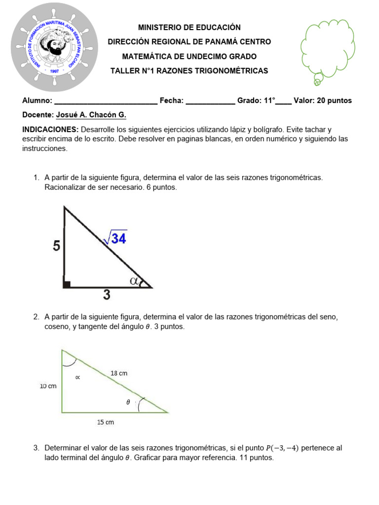 Taller N°1 Matematica 11° Primer Trimestre | PDF